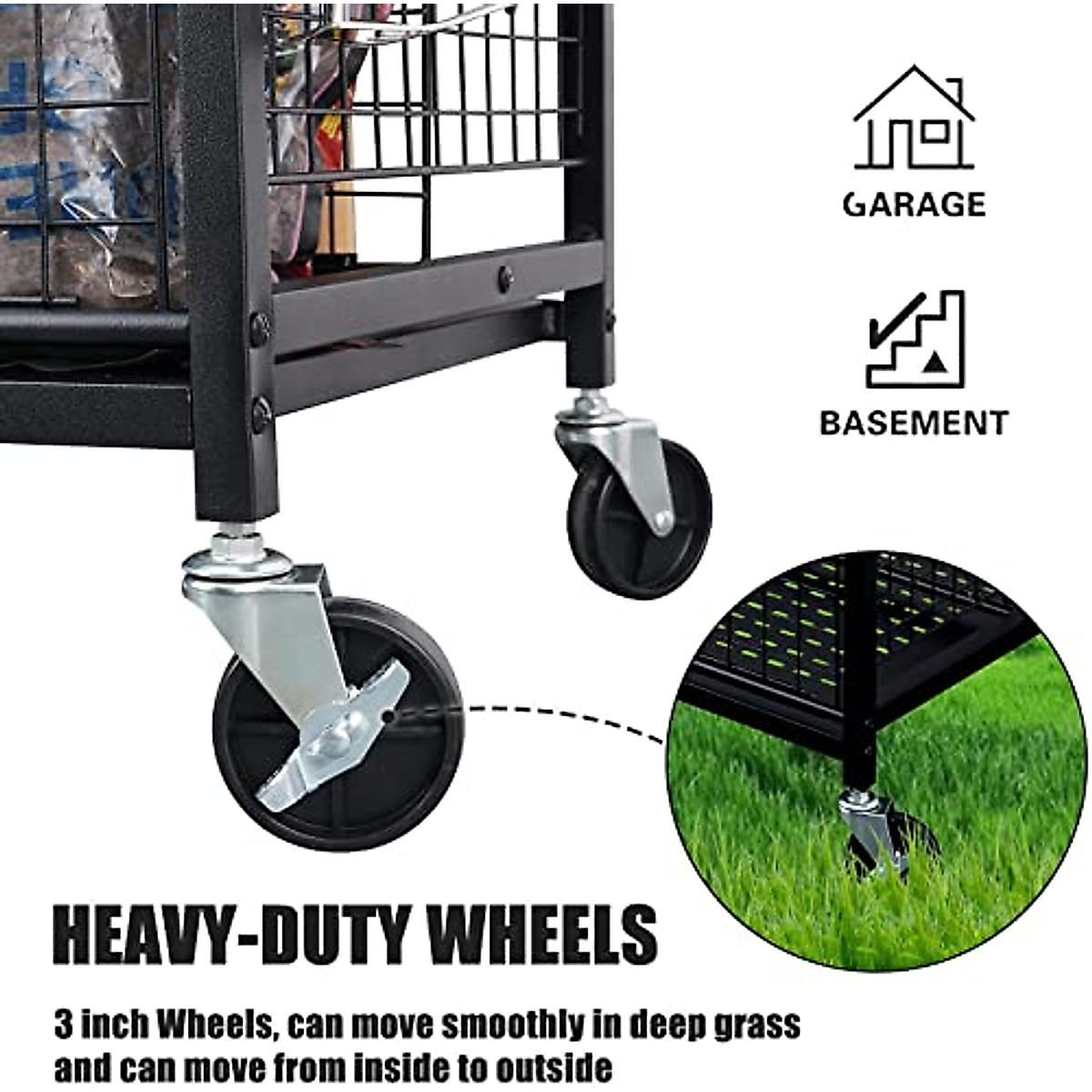 Mythinglogic Garden Tool Organizer for Garage-Yard Tool Racks with Wheels,Garage Organizers and Storage Hold Garden Tools,Yard Tool Holder for Garage/Shed,Garden tool stand