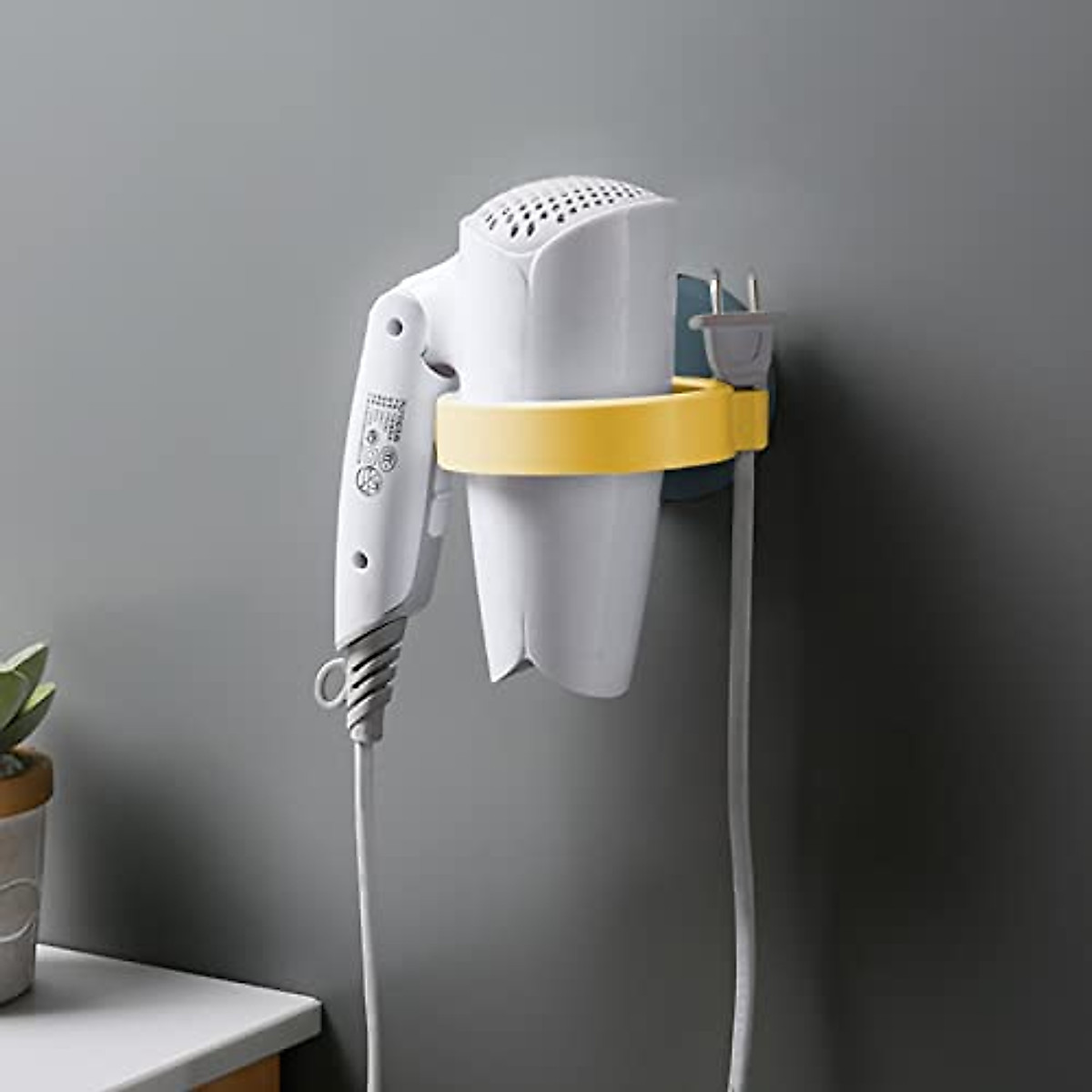 Hair Dryer Holder, Wall Mounted Hair Dryer Hanger, No Drilling Self-ahesive Hairdryer Stand, Hair Blow Dryer Rack Organizers for Bedroom and Bathroom