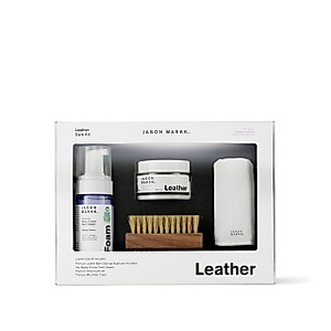 Jason Markk Leather Care Kit, 4-Piece Set, Ready-To-Use Foam, Balm Conditioner, Sponge, Delicates Brush, & Microfiber Towel, Ideal for Maintaining, Cleaning, & Protecting Leather Goods, 4oz