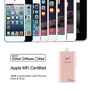 Flash Drive for iPhone iPad, iConnect[USB 3.0] [Apple MFi Certified] Apple FlashDrive Mobile storage with Lightning connector for iPhone, iPad, iPod Mac and Computer (16GB) (Rose Gold)