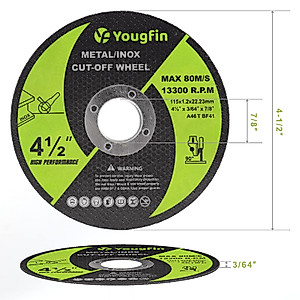 Yougfin Cut Off Wheels 52 Pack, Quality Thin 4 1/2 x0.04x7/8 inch Cutting Disc, Metal & Stainless Steel Aggressive Cutting Wheel for Angle Grinder, General Purpose Metal Cutting (4.5inch)