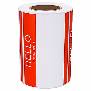 Hybsk Hello My Name is Red Name Tag Identification Stickers 3-1/2” x 2-3/8” Total 200 Labels Per Roll (Red)