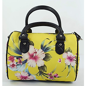 Liquor brand Aloha Hawaiian Luau Hawaiian hibiscus print Round Purse Handbag (Yellow)