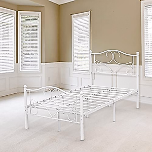 Amyove Curved Twin Size Metal Bed Frame with Storage for Kids, Platform Bed Frame with Headboard Footboard No Box Spring Needed White (Twin)