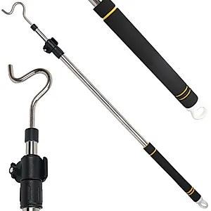 Frebuta Clothes Hook Pole, 36" to 65" Long Pole with Hook with Sponge Long Handle Telescoping Pole Stainless Steel Tube S Hook Closet for Reaching Extending Rod Lightweight Hang High Area Top