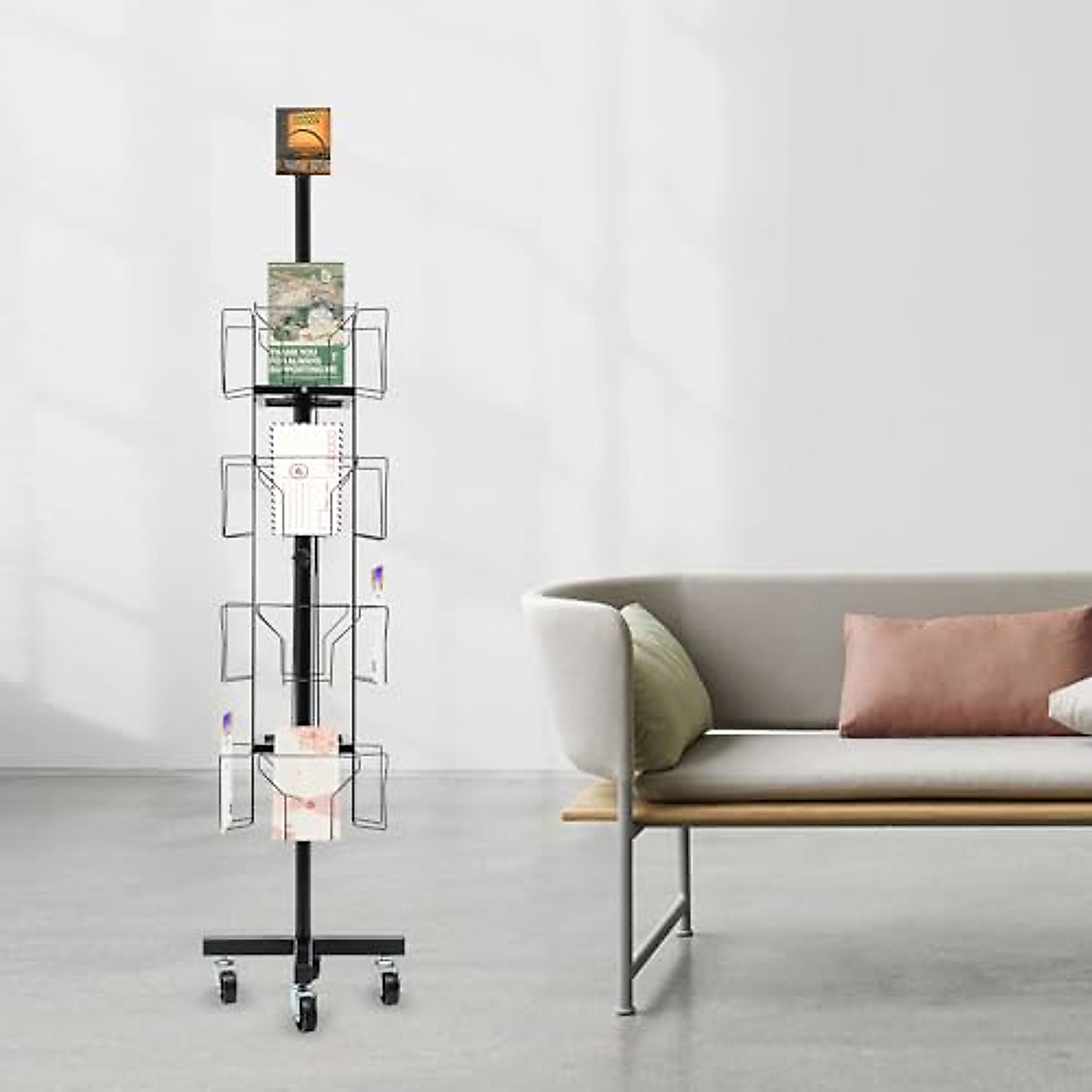 HuaShuani 16 Pockets Greeting Card Rack, Postcard Rotating Display Metal Stand, Pocket Rotating Holder, Suitable for Gift Shops, Craft shows and Supermarkets