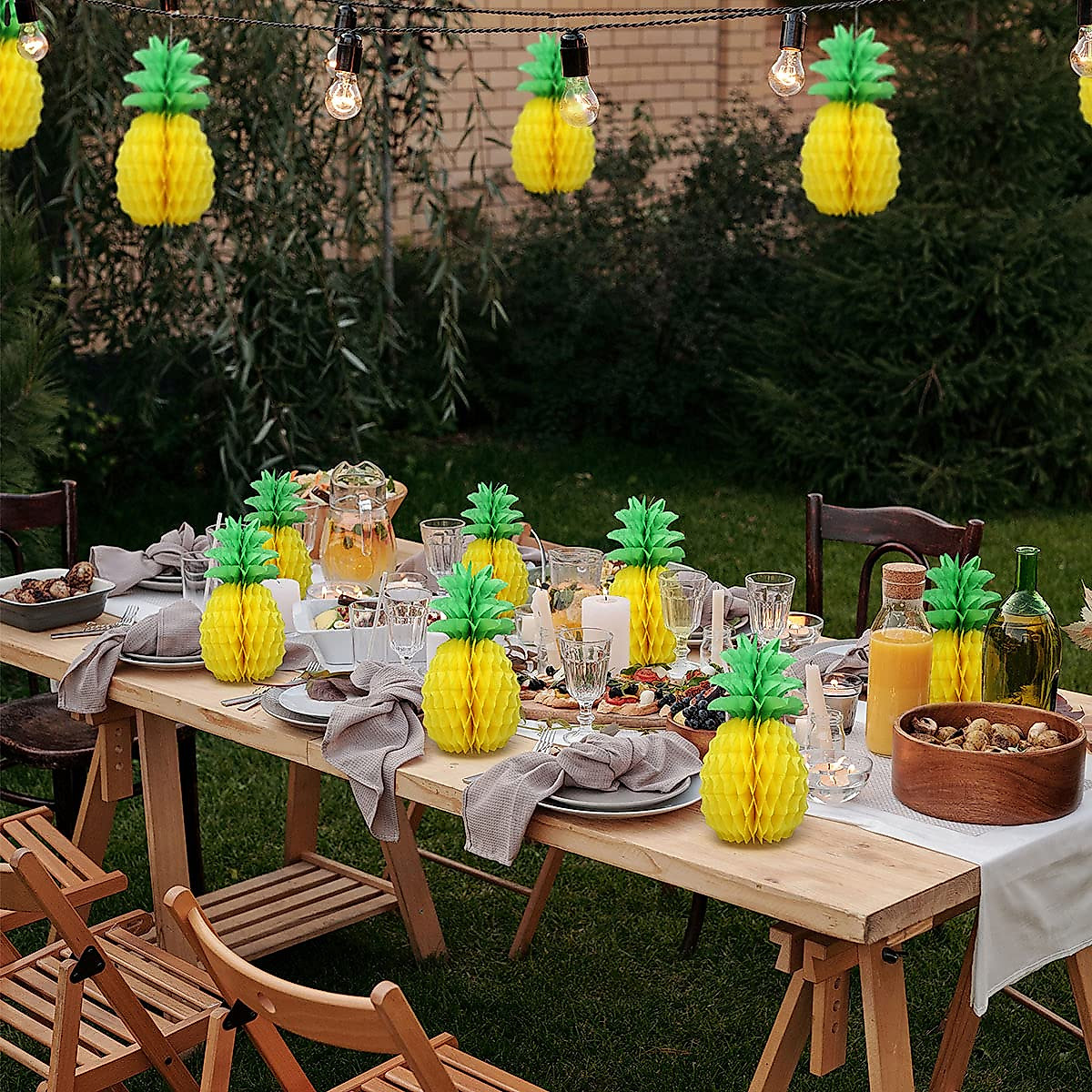 LYART 6 Pcs 14 Inch Pineapple Decorations for Tropical Flamingo Party Summer Hawaiian Luau Party Pineapple Honeycomb Tissue Centerpieces for Tables Hanging Decorations Favors