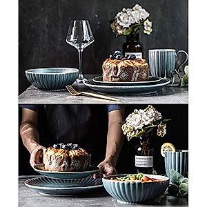 GagalU Dinner Set,Porcelain Dinnerware Sets, Retro Style Three-Dimensional Relief Cereals Bowls and Steak Plates Sets | 22 Pieces Ceramics Dinner Combination Set with Mug