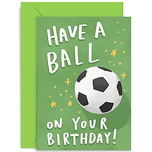 Old English Co. Football Birthday Card for Him - 'Have a Ball' Footie Greeting Card for Son, Dad, Brother, Daughter - Sports Birthday Card for Men and Women | Blank Inside with Envelope