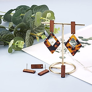 Beadthoven 20 Pairs Wood Rectangle Bar Stud Earring Findings Vertical Bar Geometric Ear Studs Walnut Wooden Post Earring with Loop Pierced Earring Components for DIY Earring Jewelry Making Findings