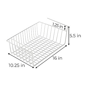 Smart Design Cabinet Storage Shelf Rack and Undershelf Storage Basket Bundle – Medium Shelf Rack (8.5 x 13.25 Inch) and Medium Storage Basket (16 x 5.5 Inch) – Steel Metal Wire – White
