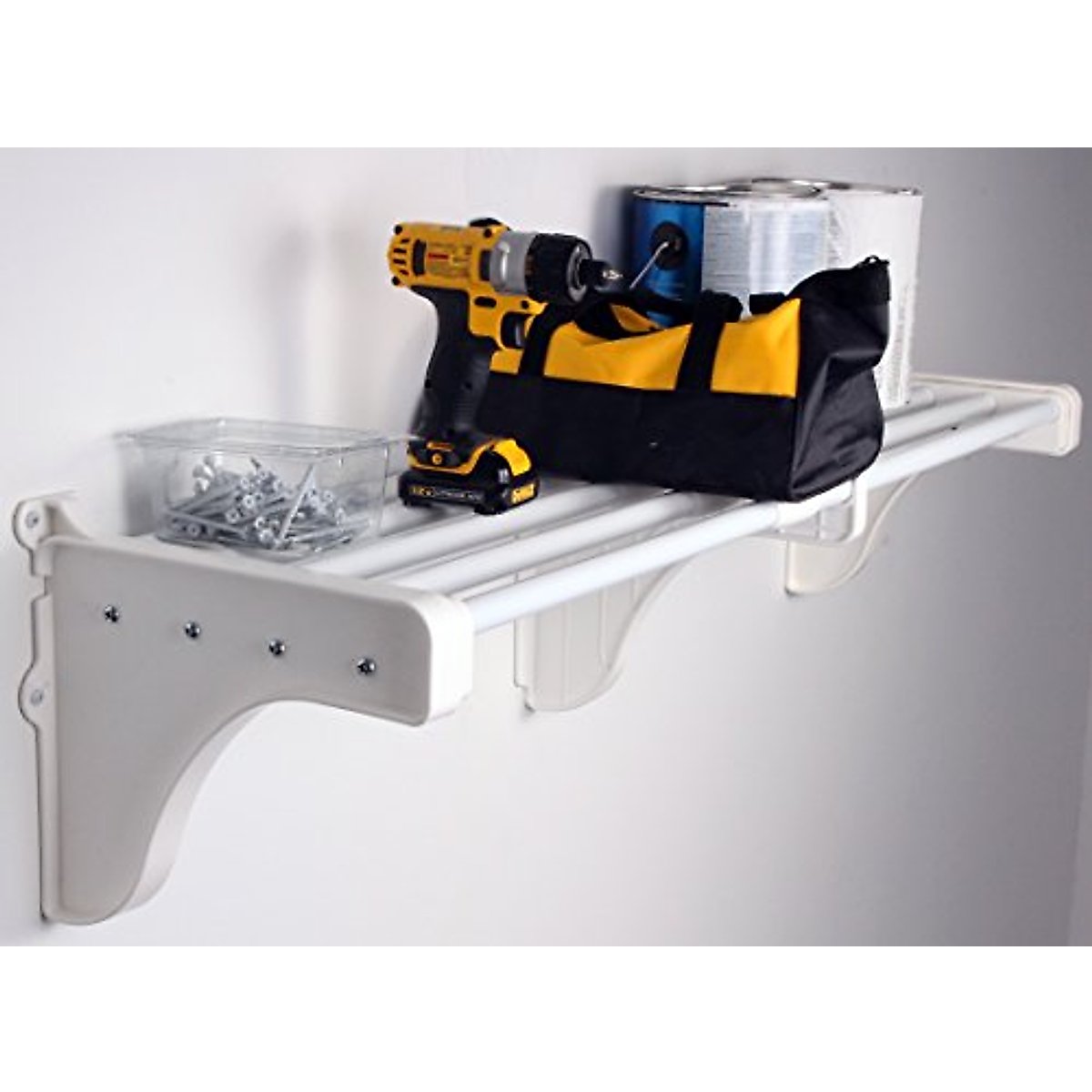 EZ Shelf DIY Expandable Shelf ONLY (No Hanging Rod) - 42.5” - 75” -White-Mounts to Backwall(Floating) with 2 End Brackets-Easy to Install-Strong- Closet Wire Shelving Alternative-(EZS-SW72-1-2)