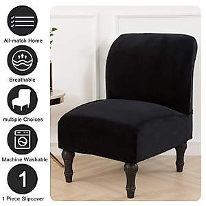 GULI Armless Chair Slipcover, Stretch Velvet Accent Chair Cover for Dining Chair, Removable Wingback Chair Slipcover and Washable Furniture Protector slipcovers for Wide Back Chairs (Black)