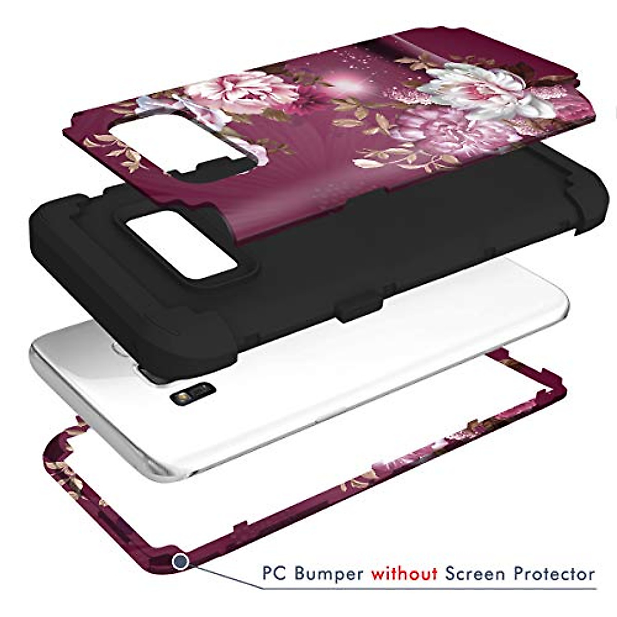 Hocase Galaxy S8 Case, Heavy Duty Shockproof Protection Soft Silicone Rubber Bumper+Hard Plastic Hybrid Dual Layer Protective Case for Samsung Galaxy S8 (SM-G950U) 2017 - Burgundy Flowers