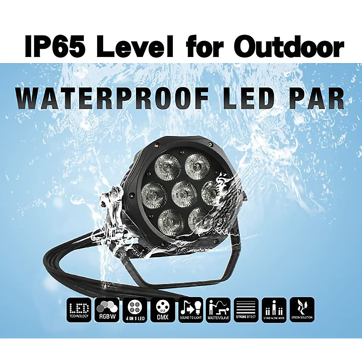 SHEHDS Par Lights IP65 Waterproof Outdoor LED 7x18W RGBWAP Lighting Stage Wash Lights DMX512 Sound Activated Fanless Muted Outside DJ Lights Party Lights