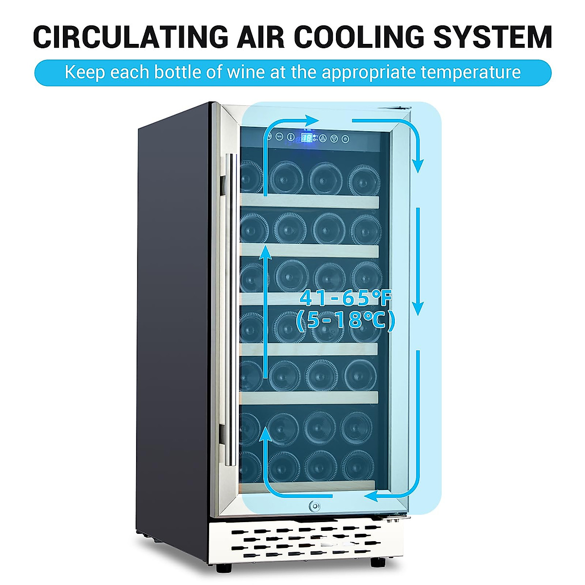 Jojoka 15 Inch Wine Fridge, 28 Bottles Wine Cooler Refrigerator Built-In or Freestanding, Wine Refrigerator With Double-Layered Glass Door & Safety Lock