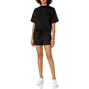 The Drop Women's Adeline Loose Short Sleeve Mockneck Drop Shoulder T-Shirt, Black, S