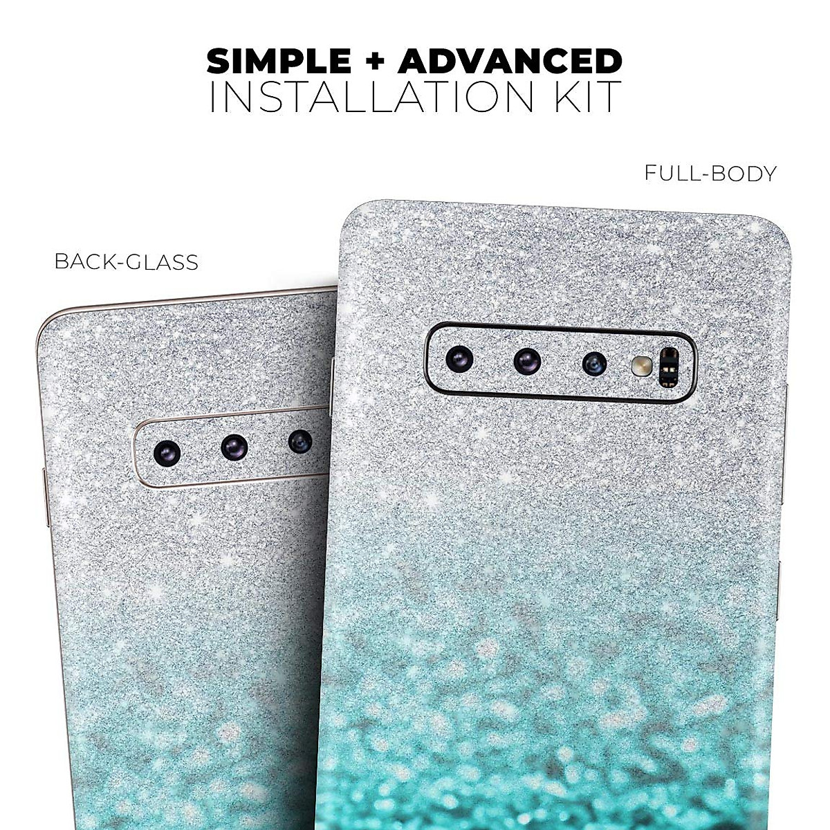 DesignSkinz Aqua Blue & Silver Glimmer Fade Protective Vinyl Decal Wrap Skin Cover Compatible with The Samsung Galaxy S20 (Screen Trim & Back Glass Skin)