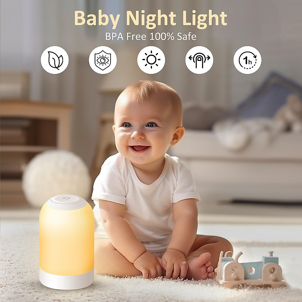 G Keni Baby Night Light for Kids, LED Touch Lamp, Stepless Dimming Nursery Lamp with Timer, Breastfeeding, Diaper Change, Sleep Aid, USB Rechargeable White/Natural/Warm Bedside Light for Bedroom