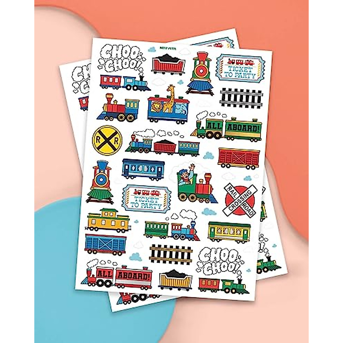 xo, Fetti Train Party Supplies Temporary Tattoos for Kids - 48 Styles | Trains Birthday, Choo Choo Party Favors, Railroad Decorations