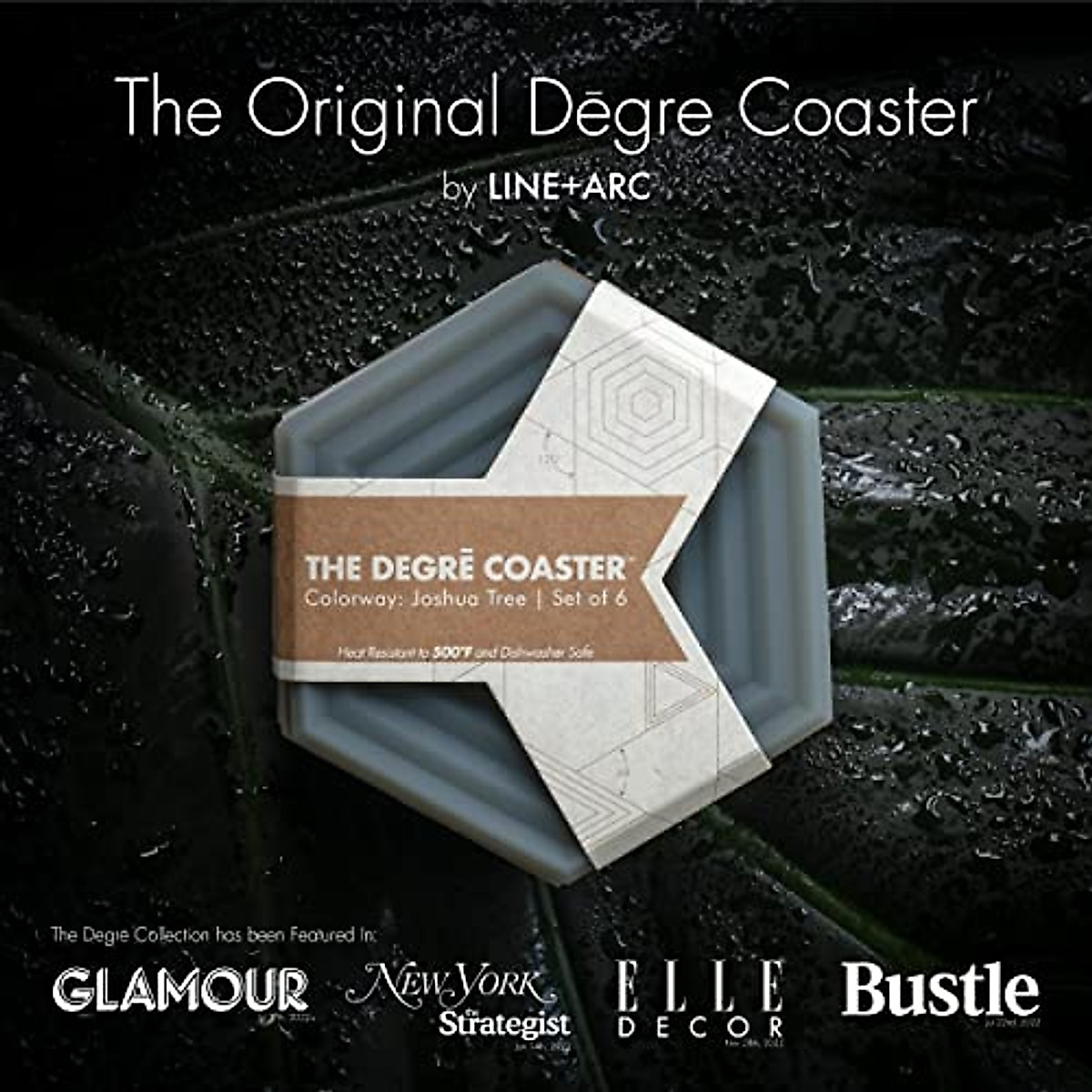 The Original Degrē Coaster (Set of 6, Winter Salad) by LINE+ARC. 10mm Thick Dishwasher Safe Stain-Resistant Outdoor Coffee Table Silicone Modern Hexagon MidCentury Cup Drink Non-Absorbent Rubber