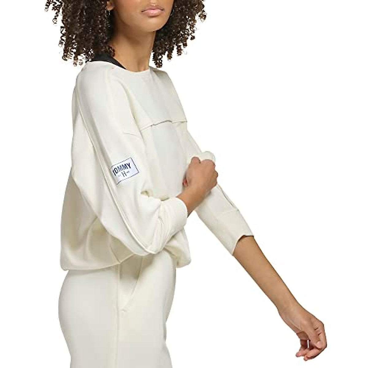 Tommy Hilfiger Women's Piping Rib Cuffs Woven On Other Sleeve Crew, Eggshell