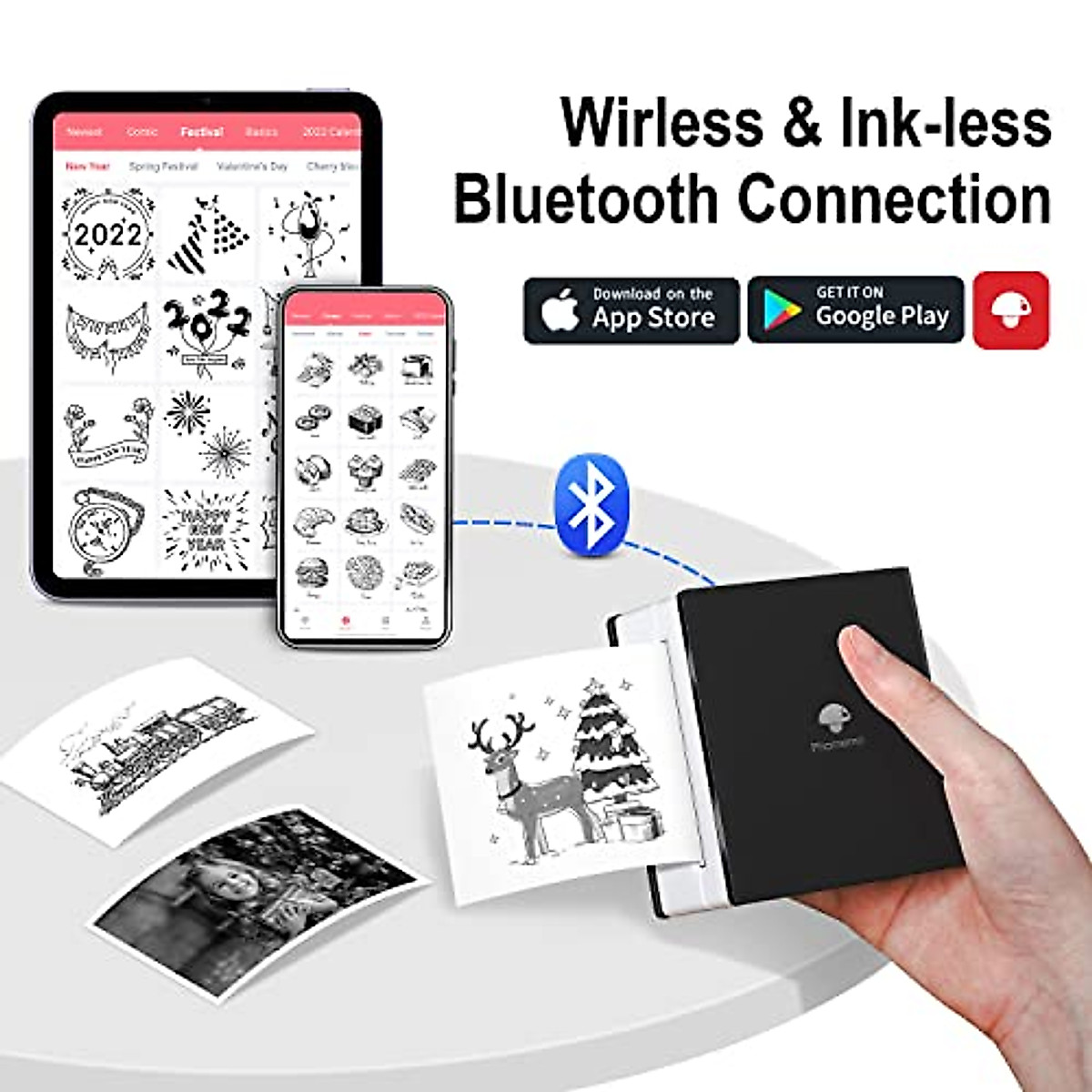 Phomemo Picture Printer, M02 Mini Pocket Printer for iPhone Android, Great for Early Education, Study Notes, Journal, Receipts, Notes,Lists, QR Codes