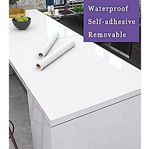 118"X15.7"Contact Paper White Contact Paper for Countertops Glossy White Peel and Stick Wallpaper Decorative Kitchen Cabinets Shelf Drawer Liner Self-Adhesive Watertproof Removable Vinyl Film Paper
