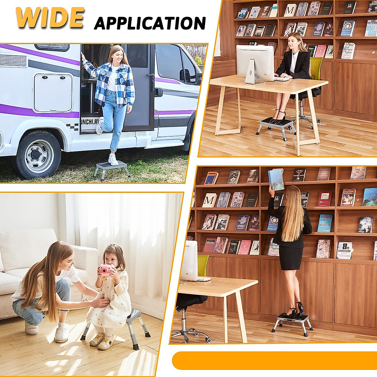 Double Elite 3 Levels Adjustable Folding Step Stool, Safer Metal Step Stools for Kids/Adults/Elderly, Kitchen RV Step Stool Heavy Duty, Small Stepping Stool Bed Bathroom,Foldable Foot Stool under Desk