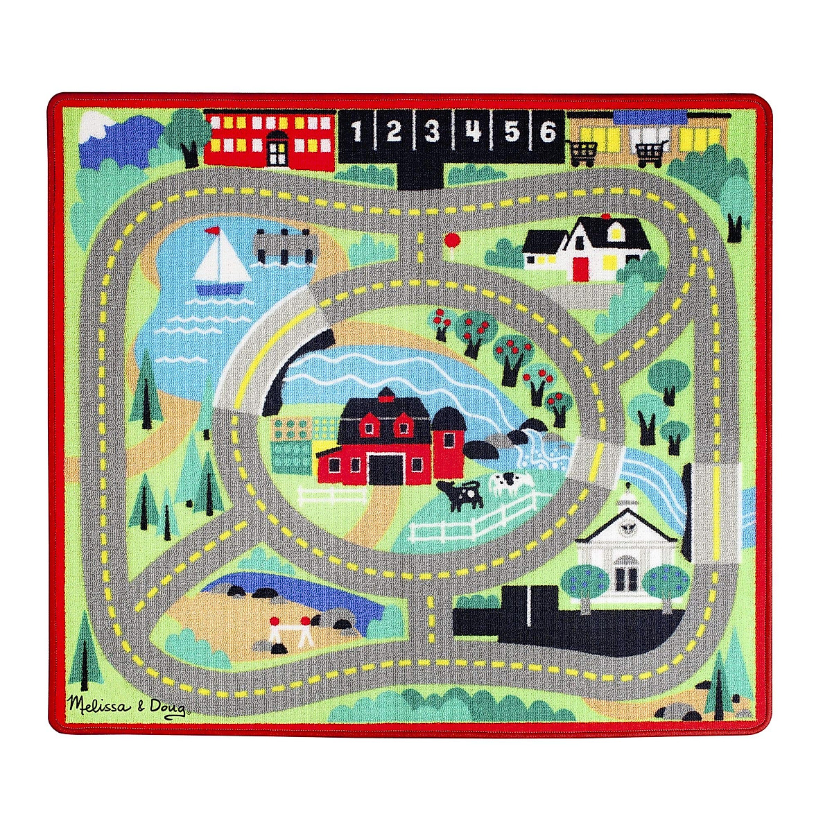Melissa & Doug Round the Town Road Rug and Car Activity Play Set With 4 Wooden Cars (39 x 36 inches)