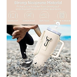 Water Bottle Carrier Bag with Phone Pocket for Stanley 40oz Tumbler with Handle Neoprene Water Bottle Holder Pouch with Adjustable Strap for Stanley Cup Accessories Bollus with Straw Cover & Carabiner