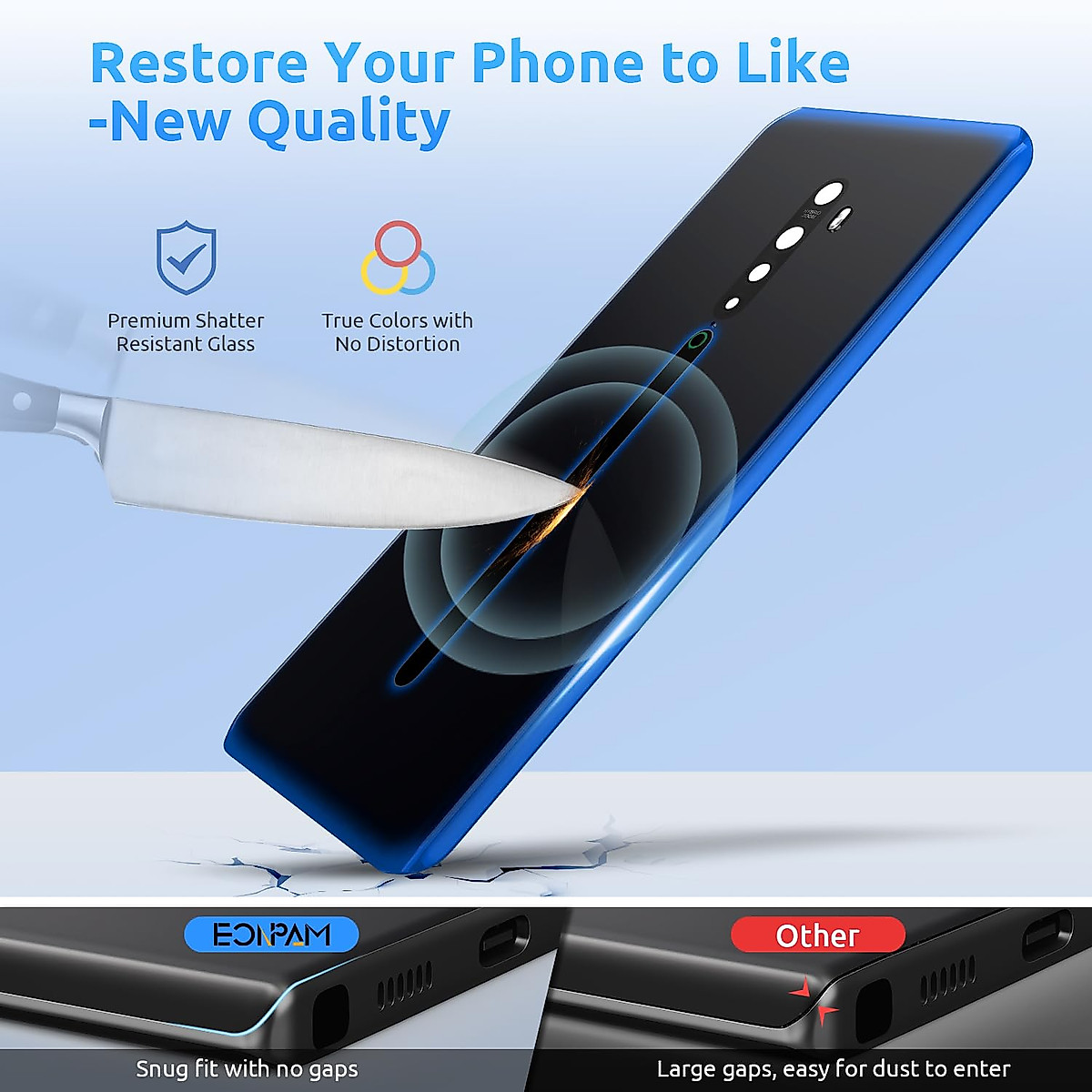 Eonpam Back Glass Replacement for Oppo Reno2 Back Cover Rear Housing with Camera Lens + Repair Tool Kit Genuine Rear Glass (Black)