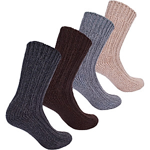 BRUBAKER 4 Pairs of Alpaca Kids Socks 100% Alpaca Wool - Children Baby Winter Socks - Wool Socks for Boys and Girls