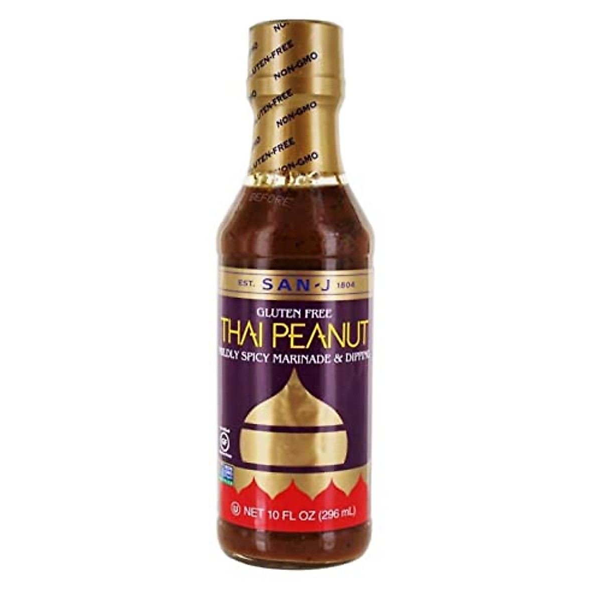 SPICE OF LIFE San-J Gluten Free Stir-Fry & Marinade Sauces, Teriyaki, Orange Sauce, Szechuan, and Thai Peanut - with Make Your Day 4-in-1 Measuring Spoon, 10 Fl Oz, Pack of 4