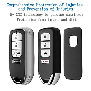 Sindeda for Honda key fob cover with leather keychain,Soft TPU Full Cover Protection,key fob case compatible Honda Accord Civic CRV Pilot Odyssey Passport Smart Remote Key，Key Fob Shell Silver