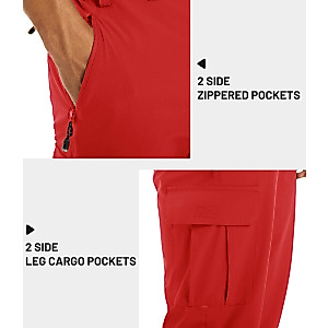 TACVASEN Mens Capris Shorts Men's Below Knee Shorts Red Cargo Shorts Tactical Workout Shorts Casual Hiking Shorts Zipper Pocket Shorts Men