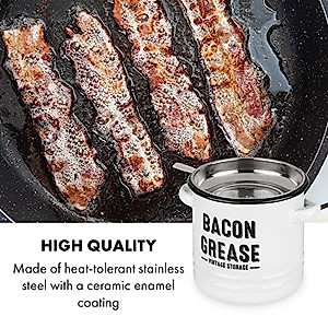 Granrosi Bacon Grease Container with Strainer, Cooking Oil Container, Bacon Grease Strainer, Cooking Oil Filter Pot Stainless Steel, Grease Can for Kitchen with Strainer, Bacon Fat Container - White