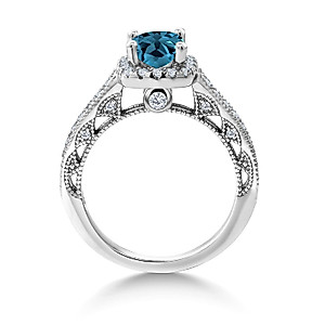 Gem Stone King 925 Sterling Silver 6MM Cushion Gemstone Birthstone and Accent White Created Sapphire Engagement Ring | Wedding Anniversary Promise Ring For Women | Available In Size 5, 6, 7, 8, 9