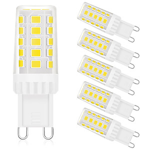 Energetic G9 LED Bulb Non-Dimmable, 40W T4 G9 Halogen Equivalent, 400LM G9 LED Bulb Daylight 5000K, G9 Loop Pin Base LED Bulbs for Chandelier Lighting, ETL Listed, 6 Pack