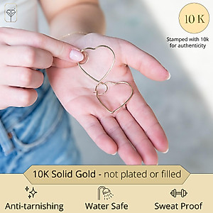 MAX + STONE Solid 10k 39mm Lightweight Large Gold Heart Hoop Earrings with Click Tops for Women