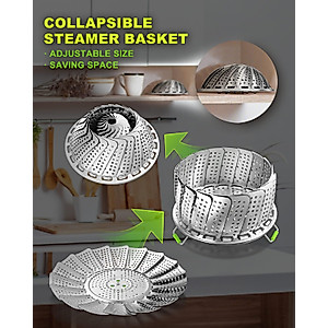 LANVIYA Vegetable Steamer Basket,2 Layer Large Capacity Food Steamer for Cooking,Stainless Steel Folding Expandable Steamers to Fit Various Size Pot,Multi-function Kitchen Basket for Baby Food