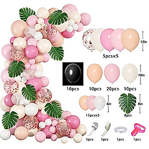 132Pcs Pink Balloons Arch Garland Kit, Blush Peach Pastel Orange Tropical Flamingo Balloons for Girls Wedding Birthday Baby Shower Party Decorations