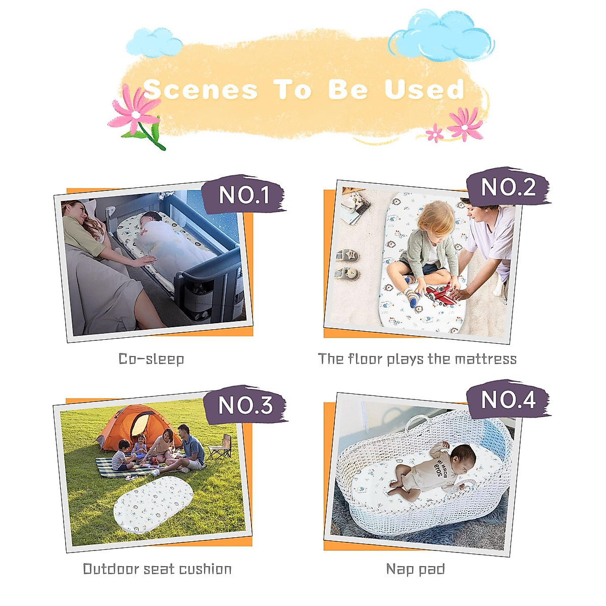 QIUBABYO Bassinet Mattress Pad,30"x15"x2" Thick Breathable Cotton Cover,Waterproof Lining and High-Density Foam,Removable and Washable.Baby Crib Topper for Moses Basket.