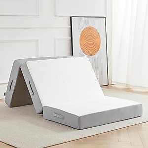 Lazyzizi Folding Mattress, 6 Inch Memory Foam Tri-fold Mattress with Breathable & Washable Bamboo Fiber Fabric Cover, Foldable Floor Mattress Guest Bed for Camping, Road Trip, Cot