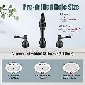 Aolemi 8 Inch Oil Rubbed Bronze Widespread Bathroom Sink Faucet Double Lever Handle 3 Holes Vanity Basin Mixer Tap Deck Mount with Pop Up Drain Assembly