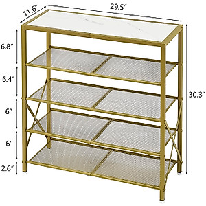 Tajsoon 5 Tier Shoe Rack Organizer for 16-20 Pairs of Shoes, Industrial Metal Mesh Shoe Rack for Closet, Entryway Shoe Storage, Shoe Shelf with X Shape Fixed Frame, White & Gold