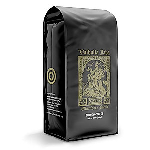 Death Wish Coffee Valhalla Java Dark Roast Grounds, 12 Oz, Extra Kick of Caffeine, Bold & Intense Blend of Arabica Robusta Beans, USDA Organic Ground Coffee, Powerful Coffee for Morning Boost