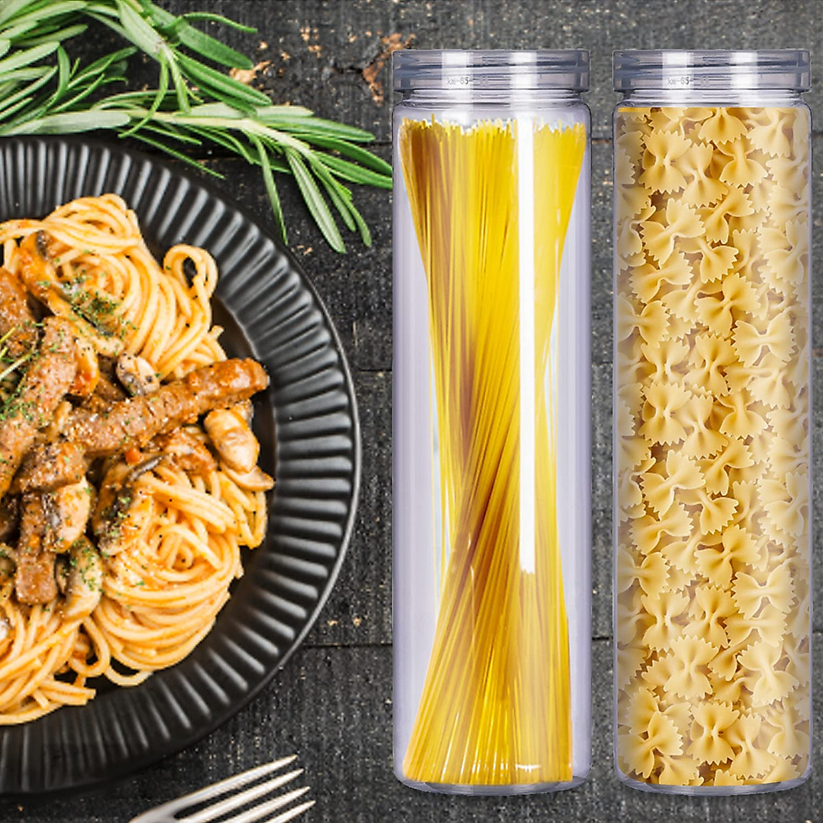 GRZJOPP 6Pcs Spaghetti Pasta Storage Containers with Lids,Tall Clear Pasta Storage Containe for Noodles Flour Cereal Sugar Beans, Spaghetti Pantry Container