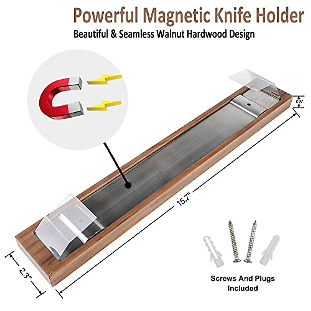 Dark Walnut Wood Magnetic Knife Holder - CTSZOOM Seamless Powerful Wood Magnetic Knife Strip for Organizing Your Kitchen - Multifunctional Magnet Holder for Wall with No Installation - 16"