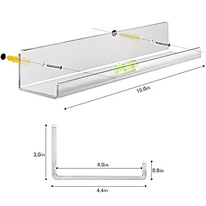 Acrylic Floating Wall Ledge Shelf,4 Pack 15" Wall Bookshelf for Kids,Display Shelves for Funko Pop Toys Collectibles,Makeup Organizer,Spices Organizer,Perfume, Bathroom Storage Shelves Wall Mounted